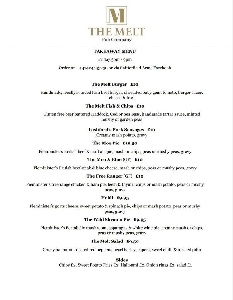 Menu at The Snitterfield Arms pub & bar, Stratford-upon-Avon