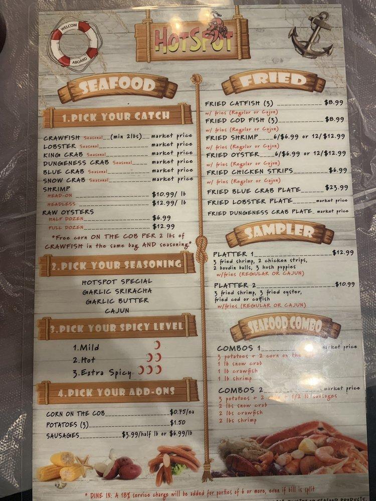 Menu at HotSpot Cajun Seafood House restaurant, Cypress