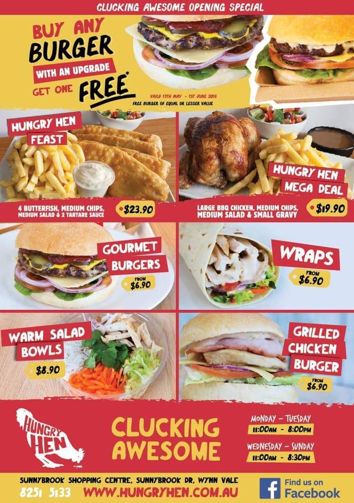 Menu at Hungry Hen restaurant, Wynn Vale