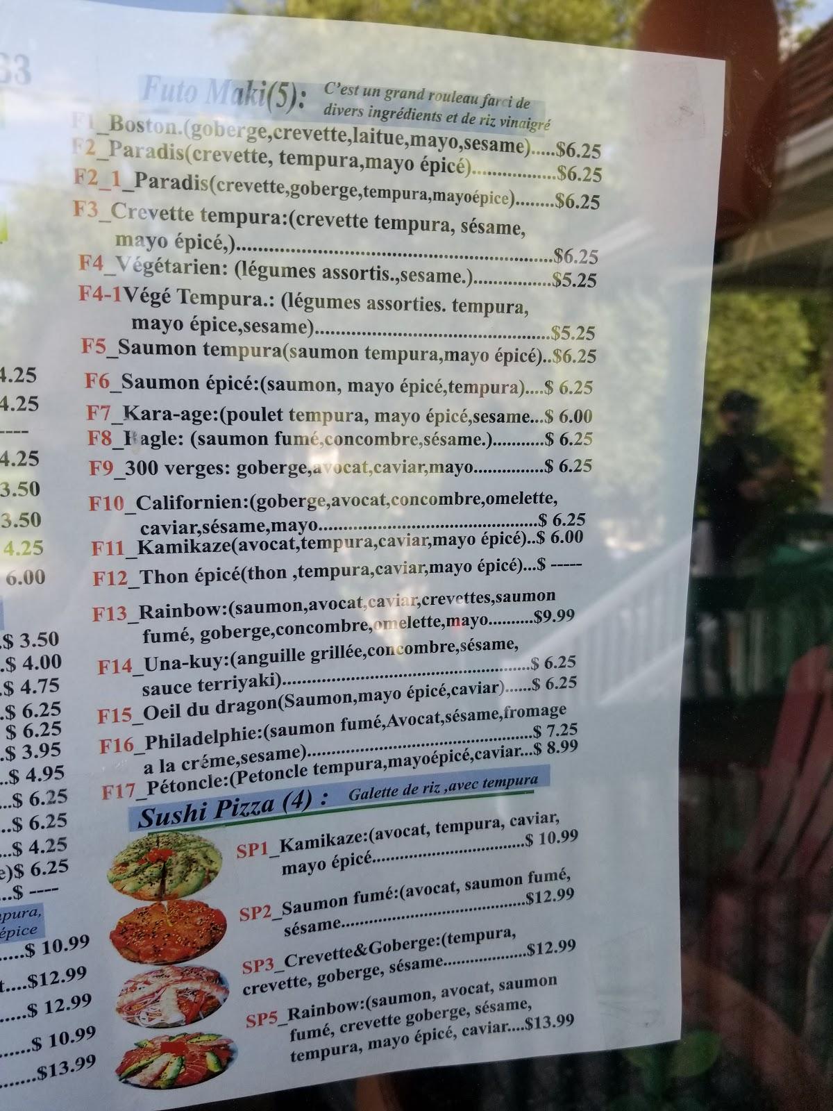 Menu at Itsuki restaurant, Mascouche