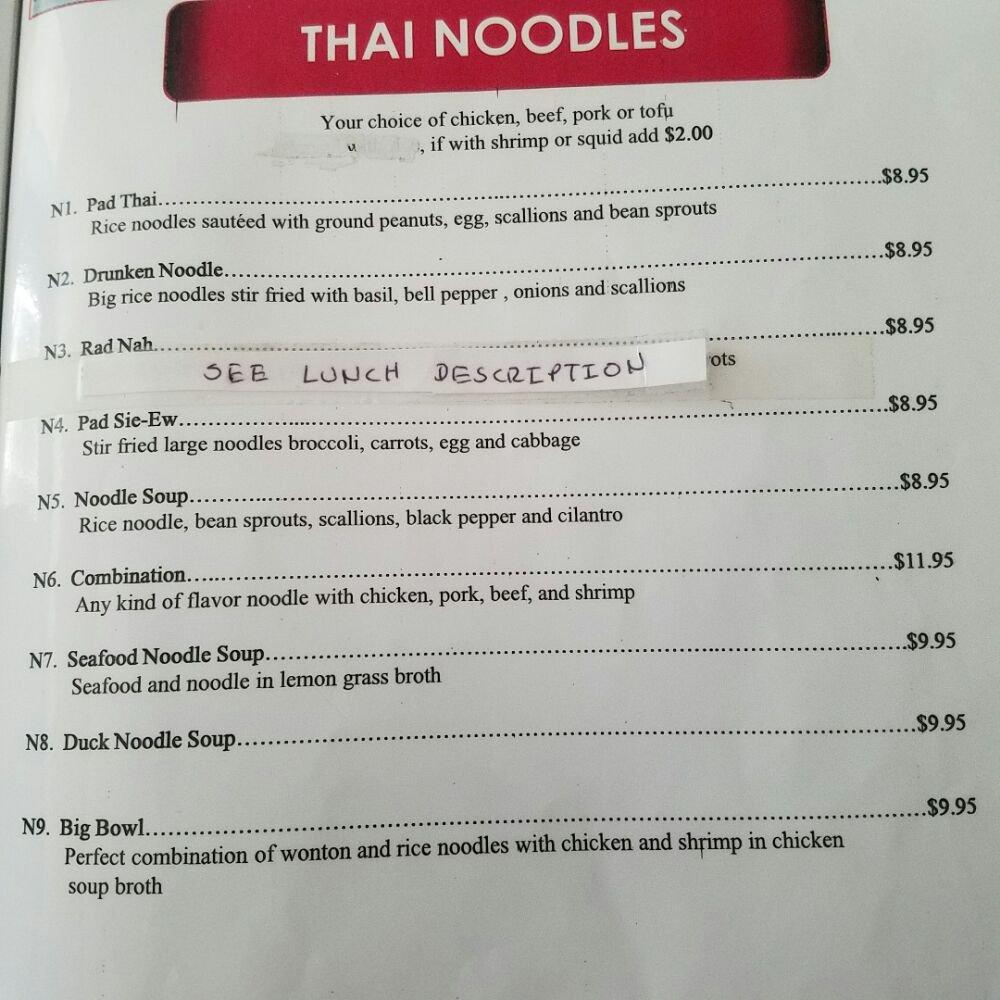 Menu at Thai Kitchen restaurant, Evans