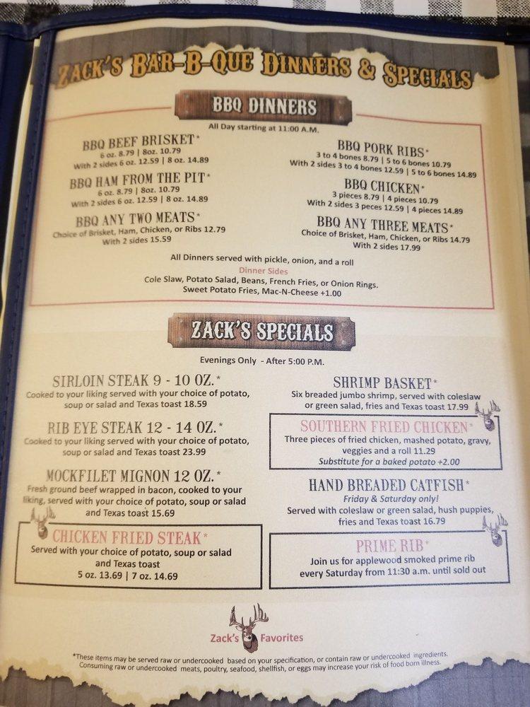 Menu at Zack's BBQ, Hotchkiss