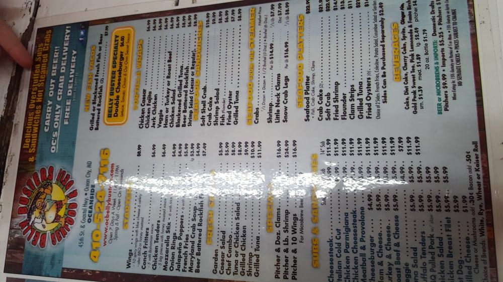 Menu at Belly Busters restaurant, Ocean City