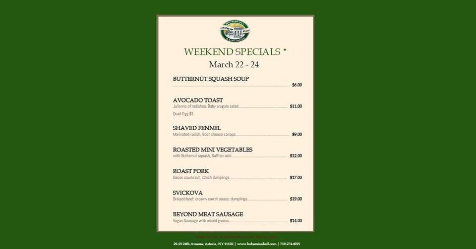 Menu at Bohemian Hall & Beer Garden pub & bar, New York City