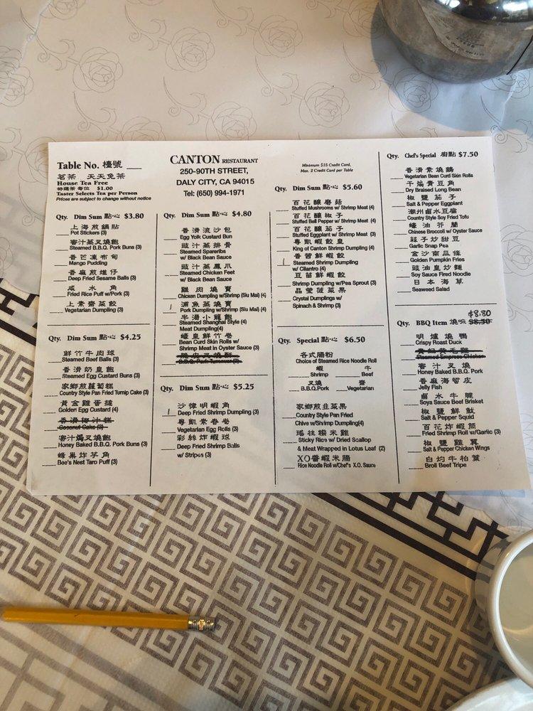 Menu at Canton Restaurant, Daly City
