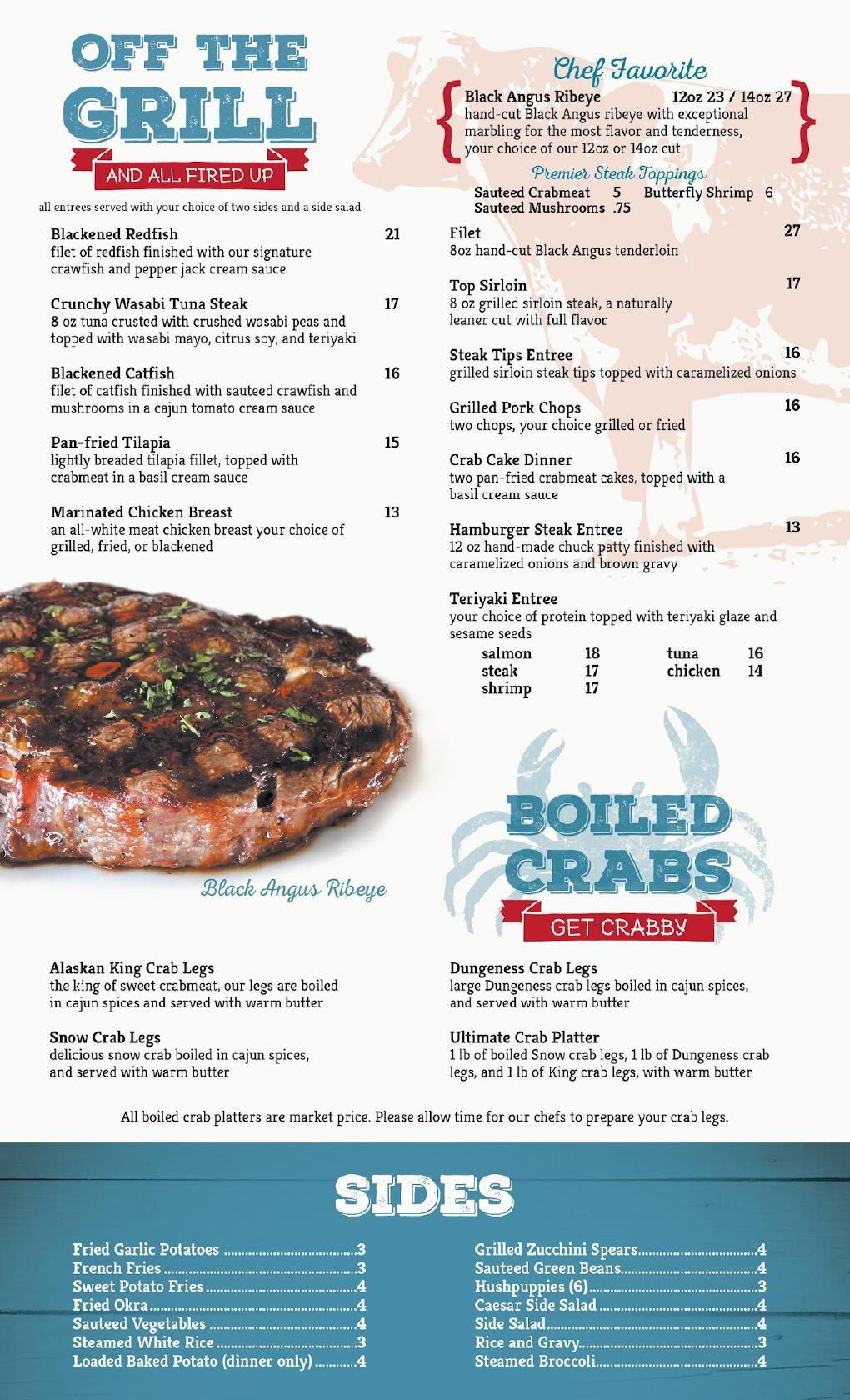 Menu at Cate Street Seafood Station restaurant, Hammond
