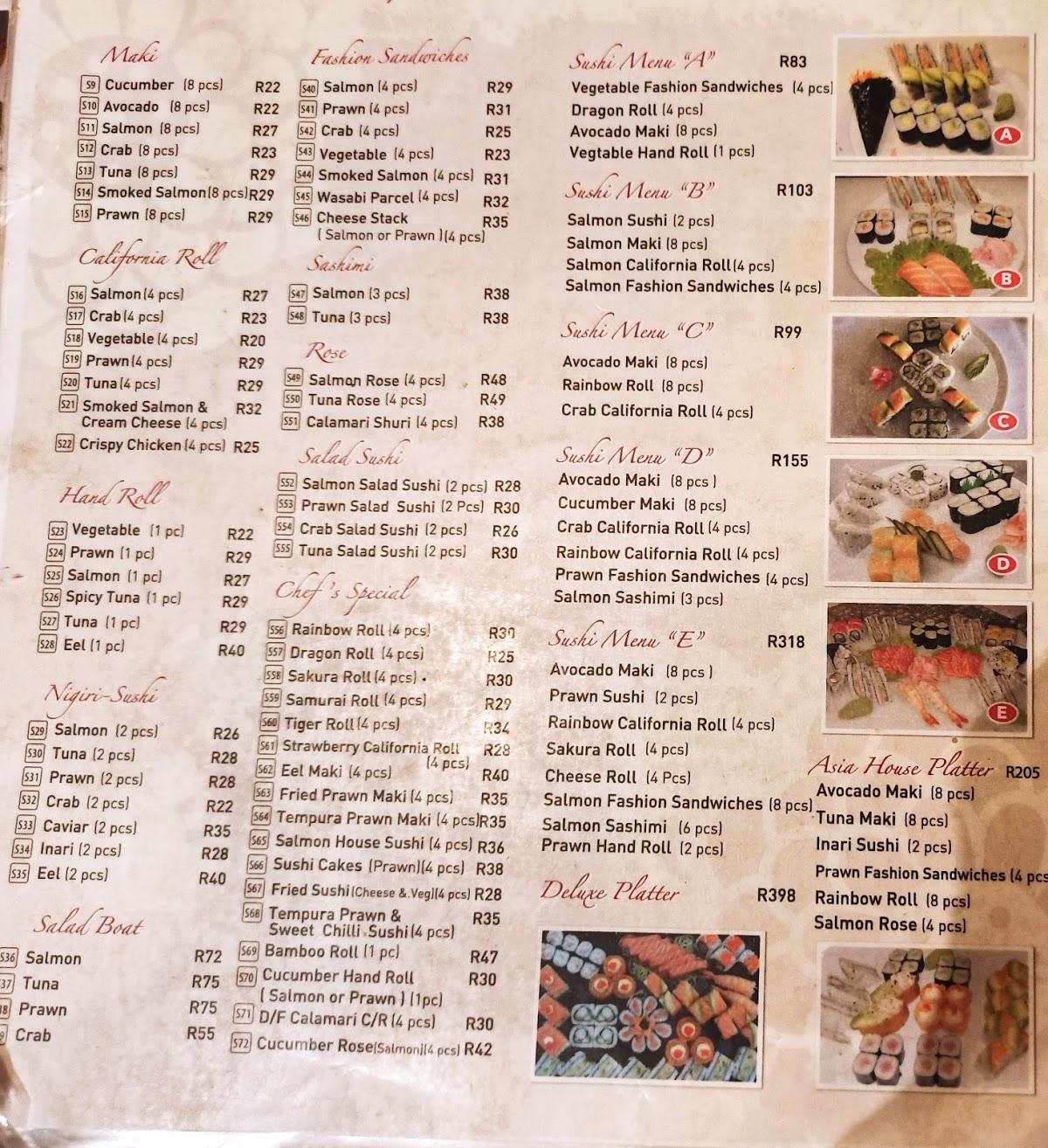 Menu at Hoshii Wonderboom South restaurant, Pretoria