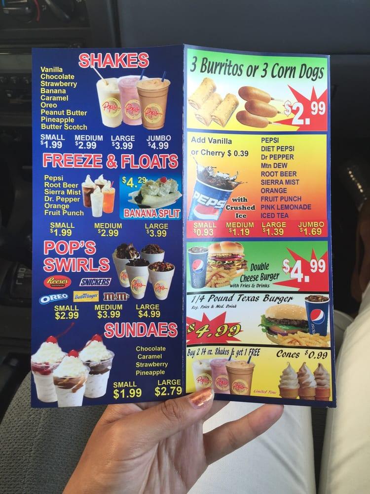 Menu at Pop's Drive-in restaurant, Bakersfield, Taft Hwy