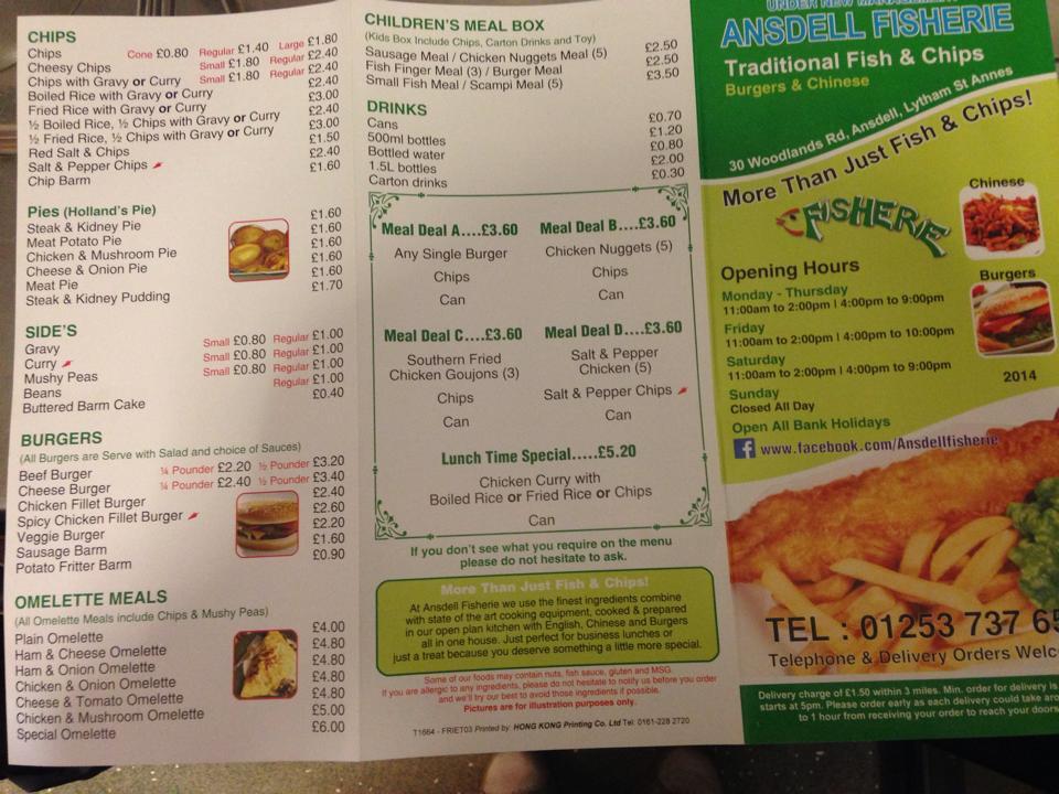Menu at Ansdell Coffee cafe, Lytham Saint Annes