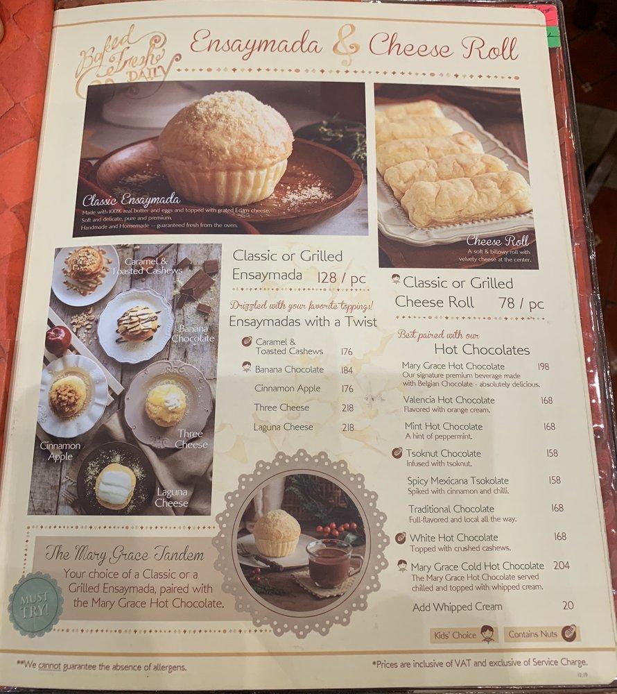 Menu at Mary Grace cafe, Quezon City, Eastwood Mall