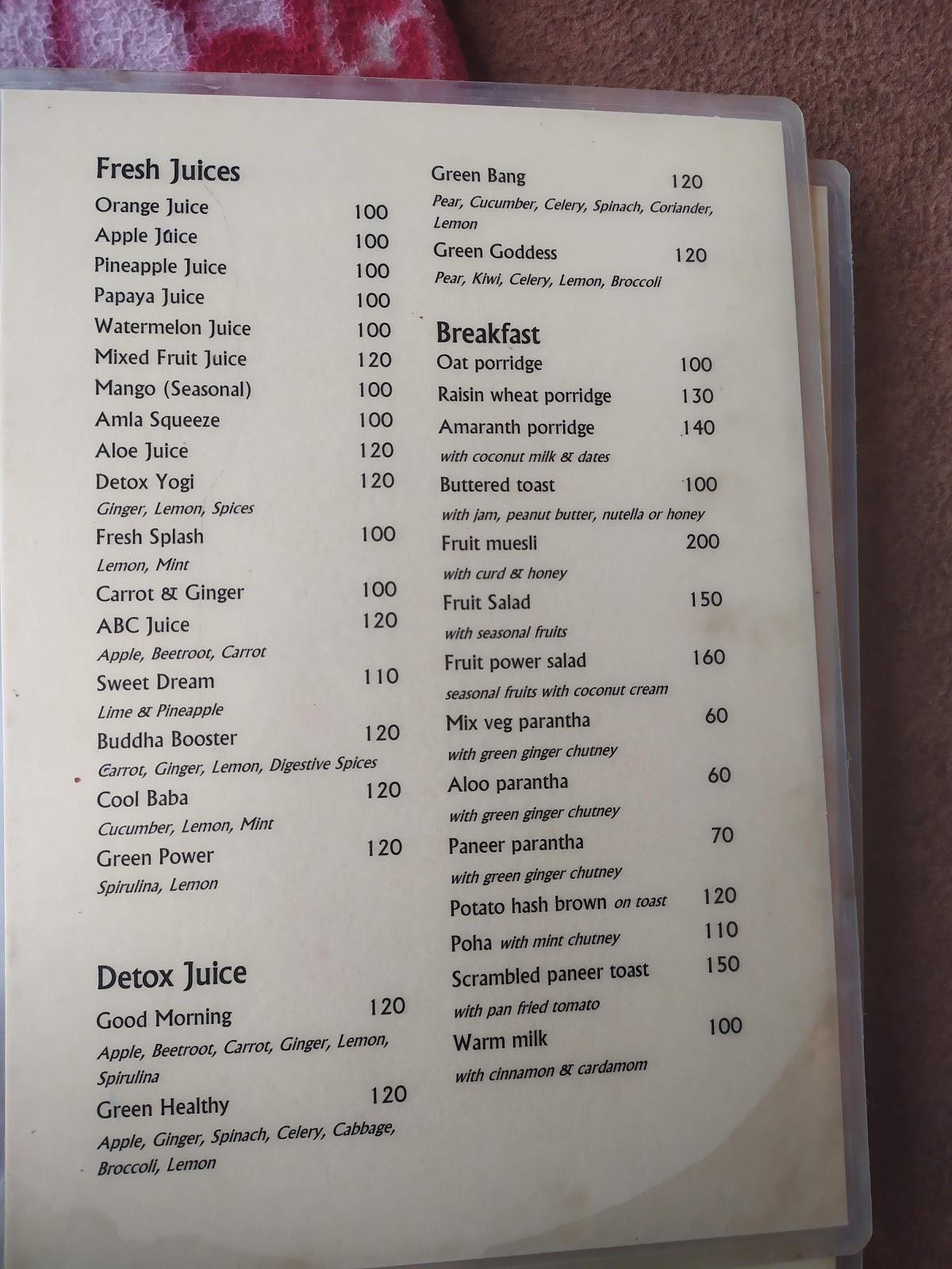 Menu at Om Shanti Shanti Cafe, Rishikesh
