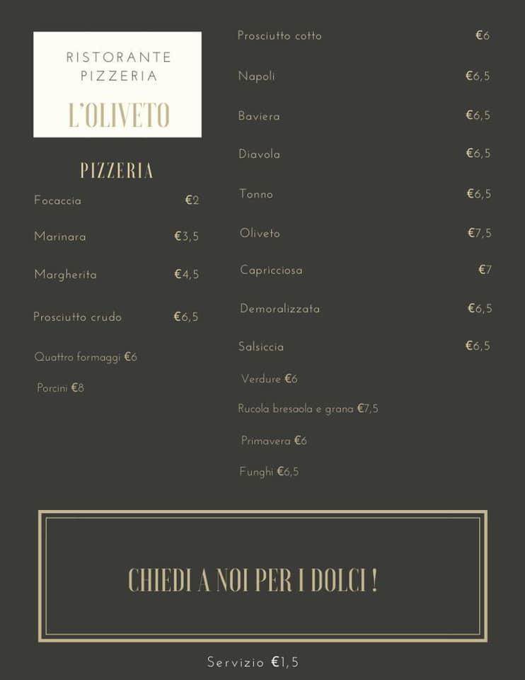Menu da Ristorante Pizzeria L’ OLIVETO, Sermoneta