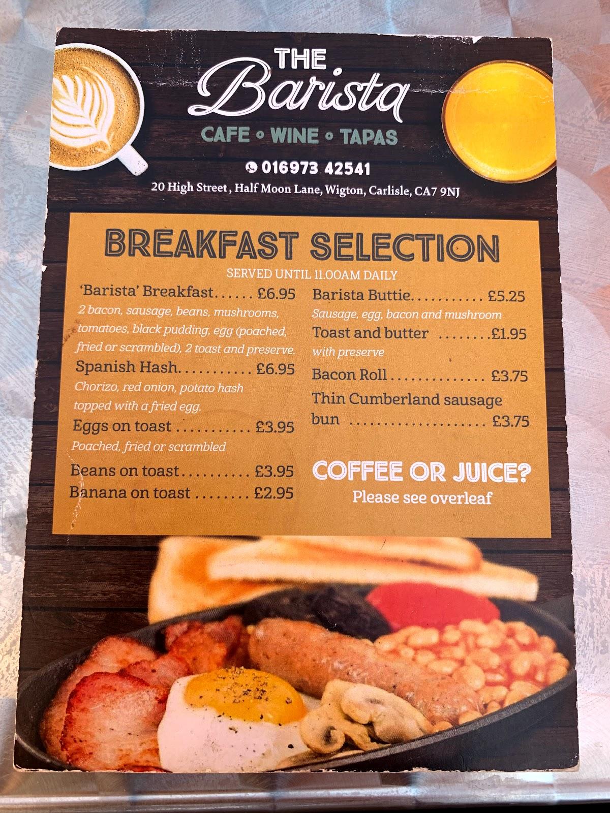 Menu at The Barista, Wigton