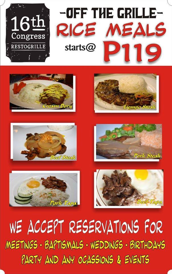 Menu at 16th Congress Restogrille Official pub & bar, Quezon City