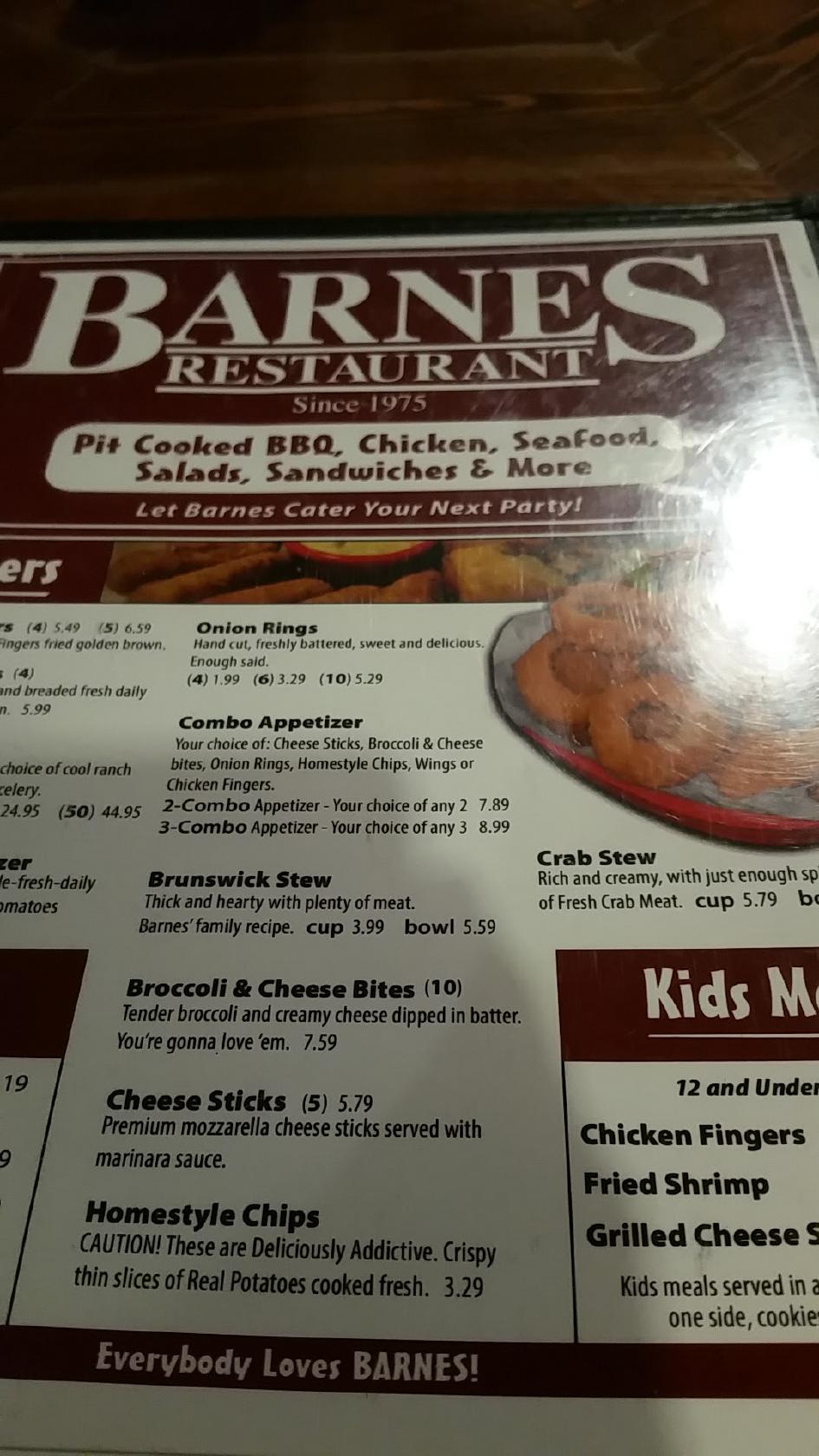 Menu at Barnes Restaurant, Savannah, Waters Ave