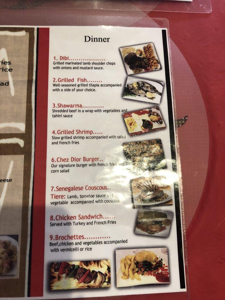 Menu at Chez Dior restaurant, Hyattsville