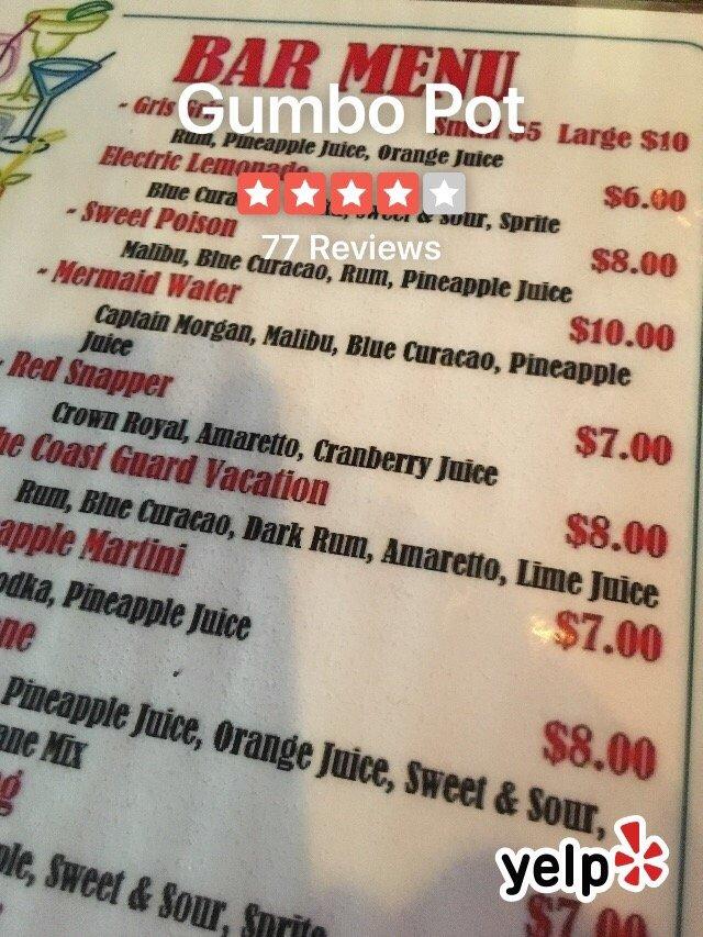 Menu at Gumbo Pot restaurant, Vicksburg
