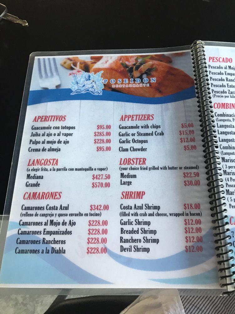 Carta de Poseidon Restaurante, Puerto Nuevo