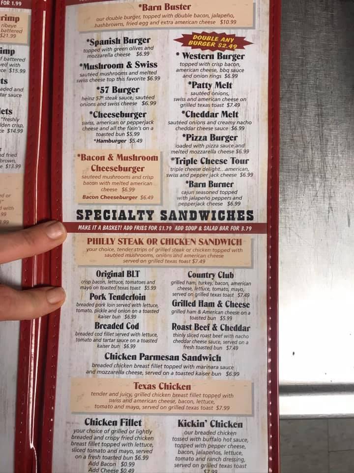 Menu at The Barn, Sherrill
