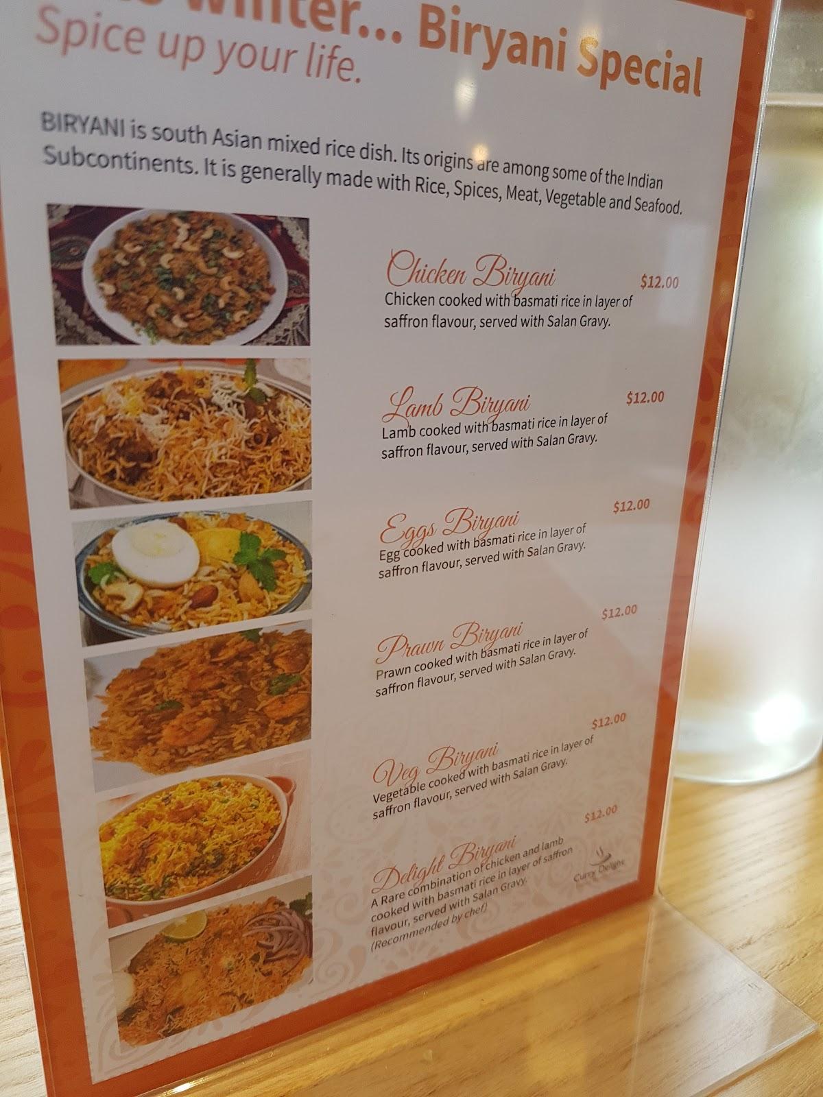 Menu at Curry Delight Indian Restaurant, Morrinsville