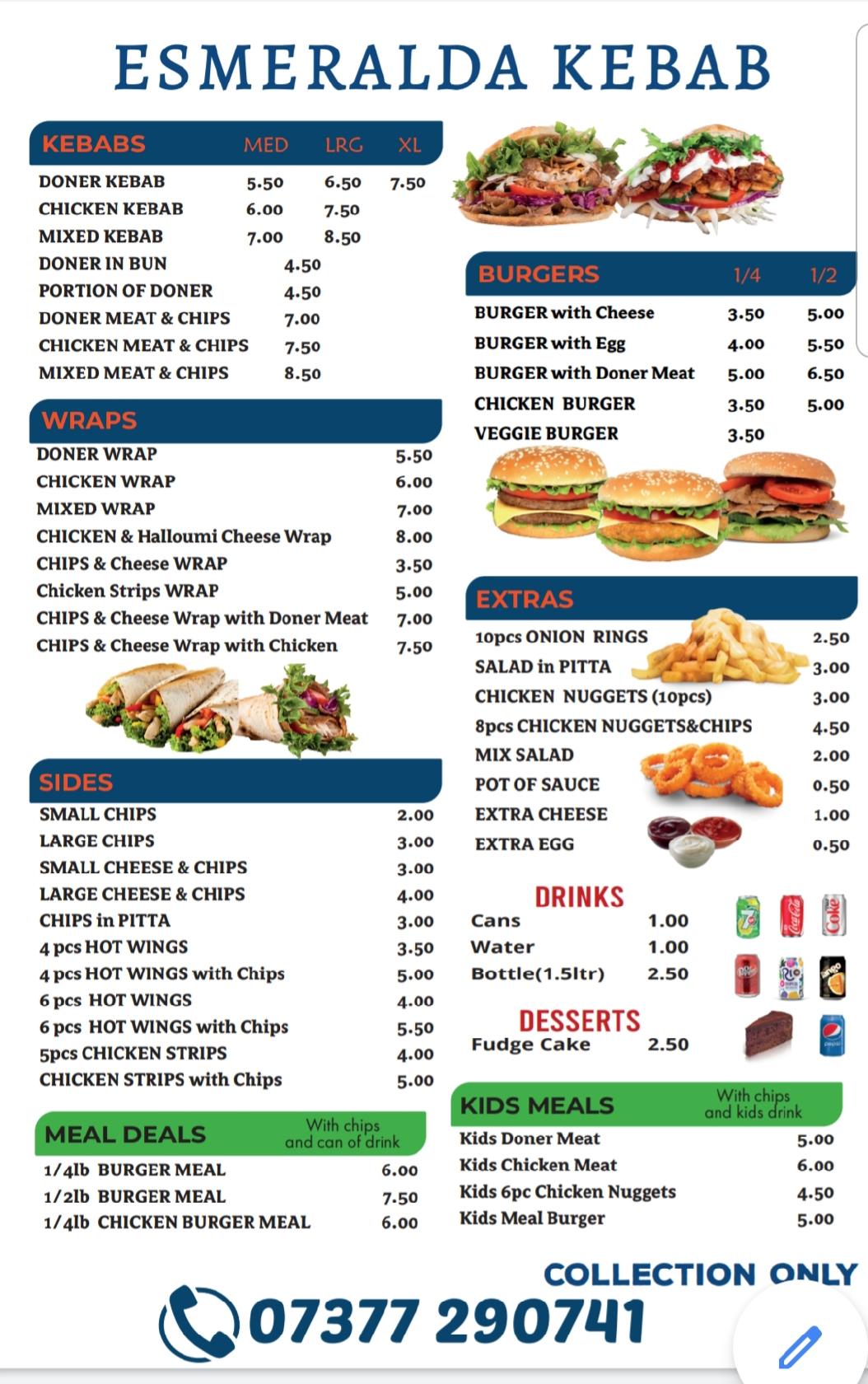 Menu at Esmeralda Kebab, Bristol