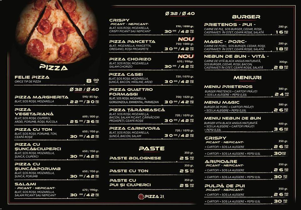 Menu at Pizza 21, Roman, Strada Tineretului 22