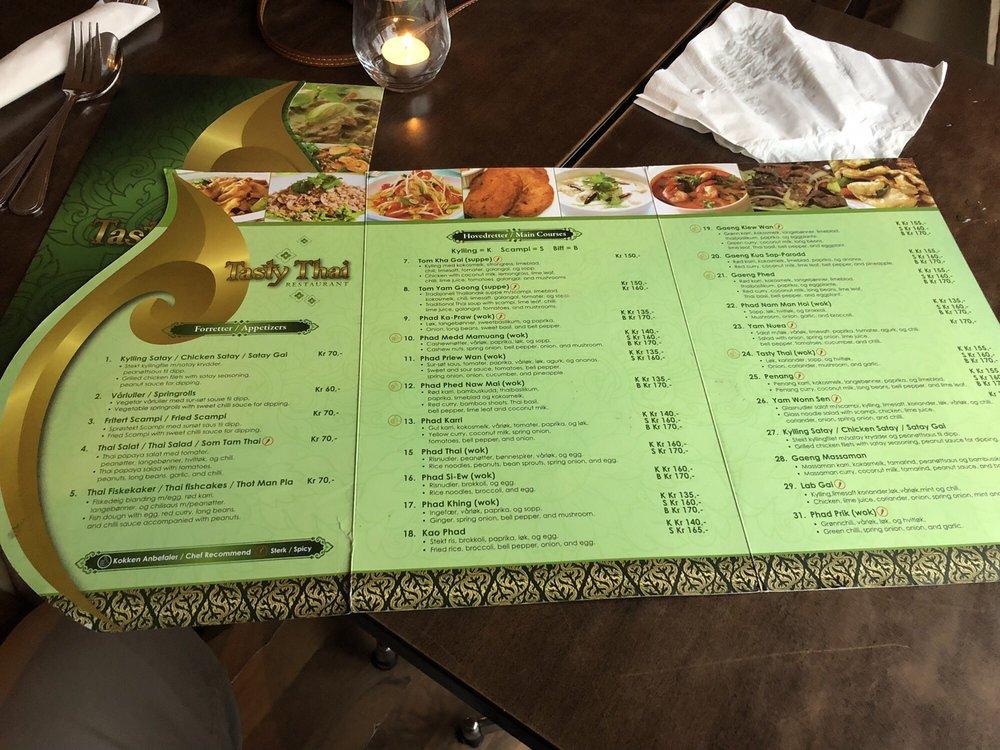 Menu at Tasty Thai restaurant, Oslo, Pilestredet 64