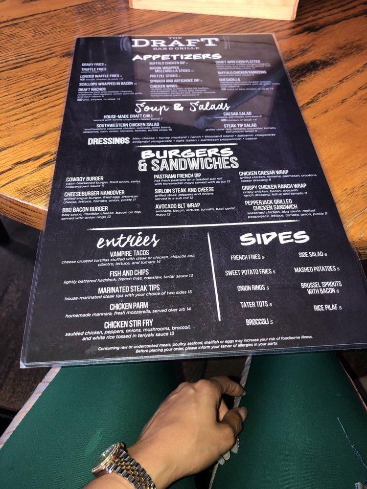 Menu at The Draft Bar and Grille, Boston, 34 Harvard Ave