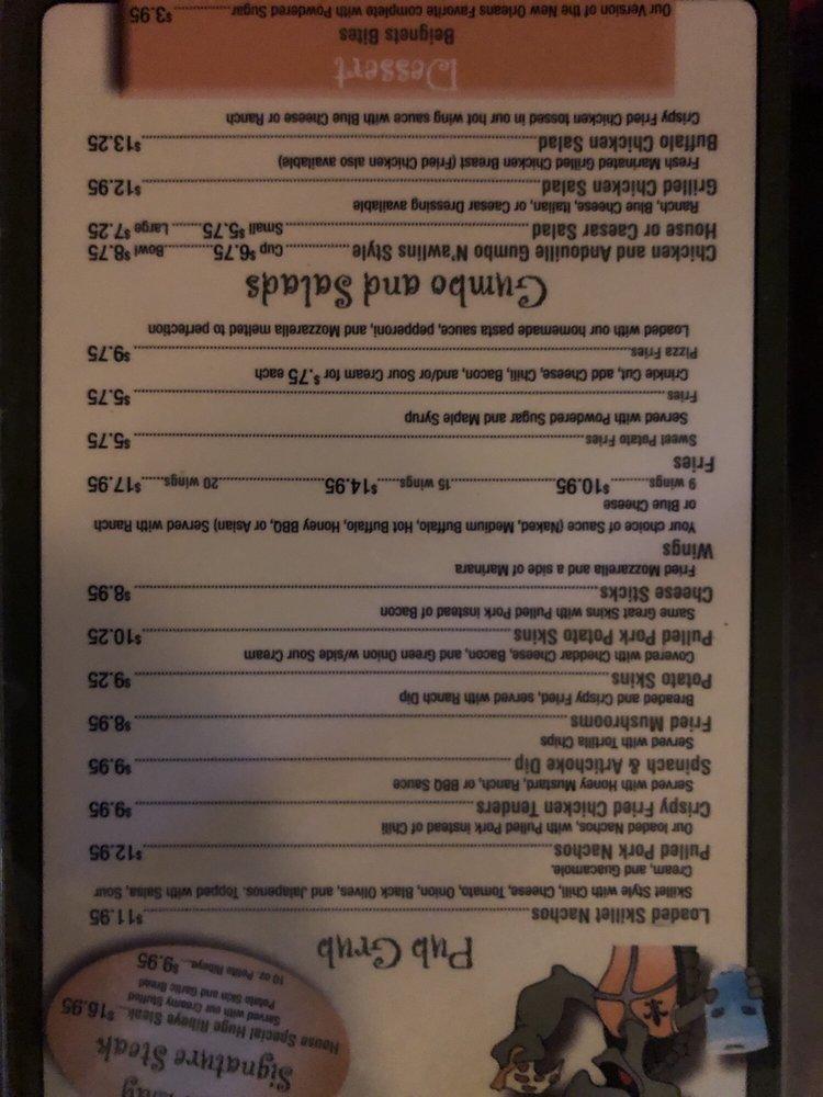 Menu at Turtle Bay pub & bar, New Orleans