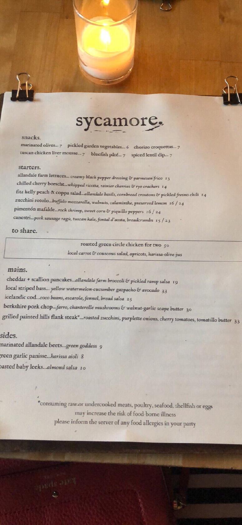 Menu at sycamore. pub & bar, Newton