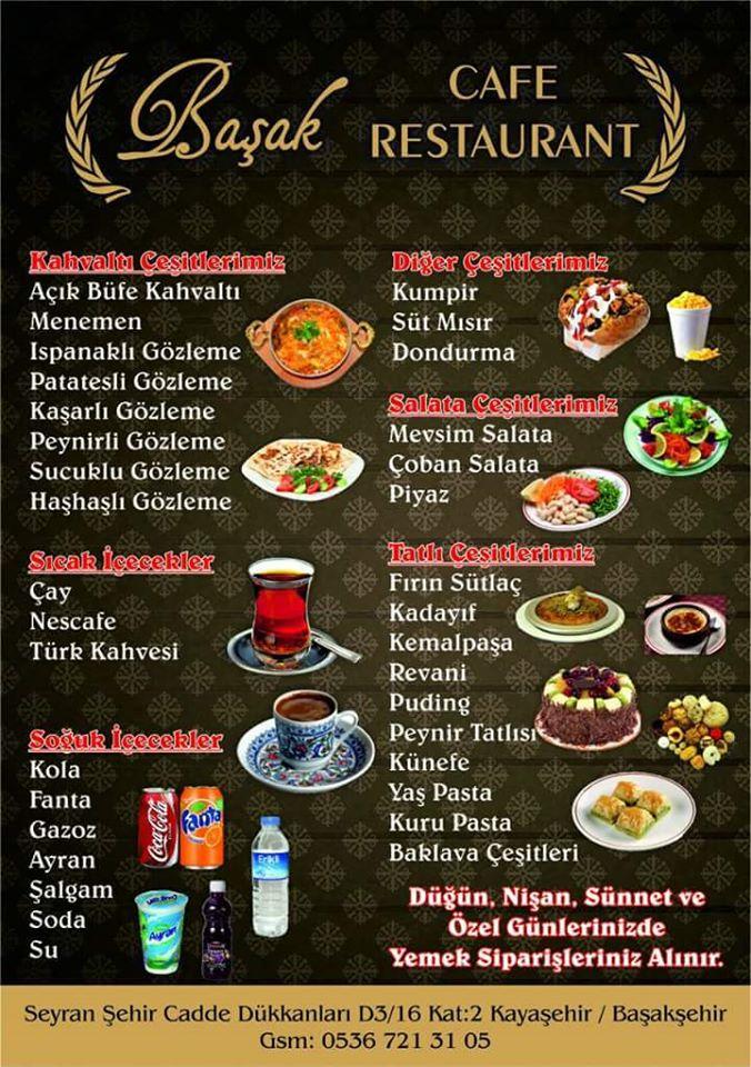 Menu at Başak cafe restaurant, Şamlar Köyü