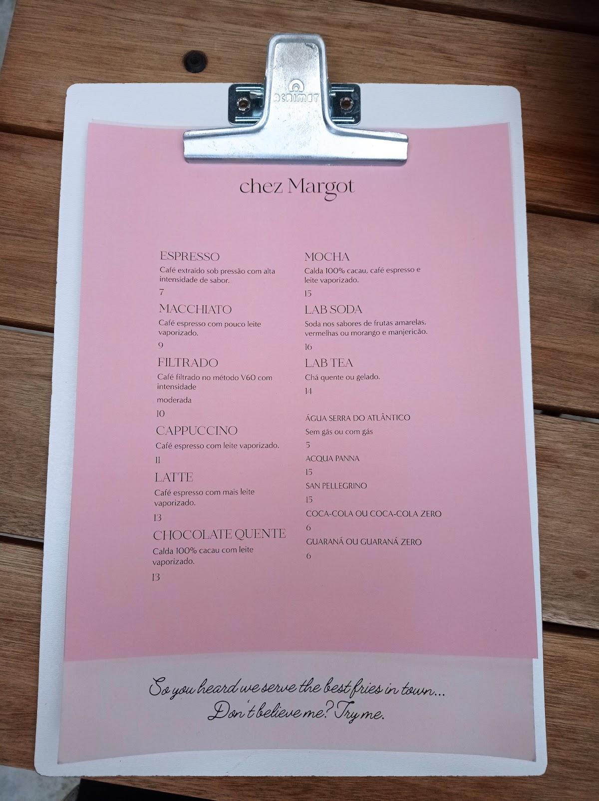 Menu em Chez Margot, Curitiba