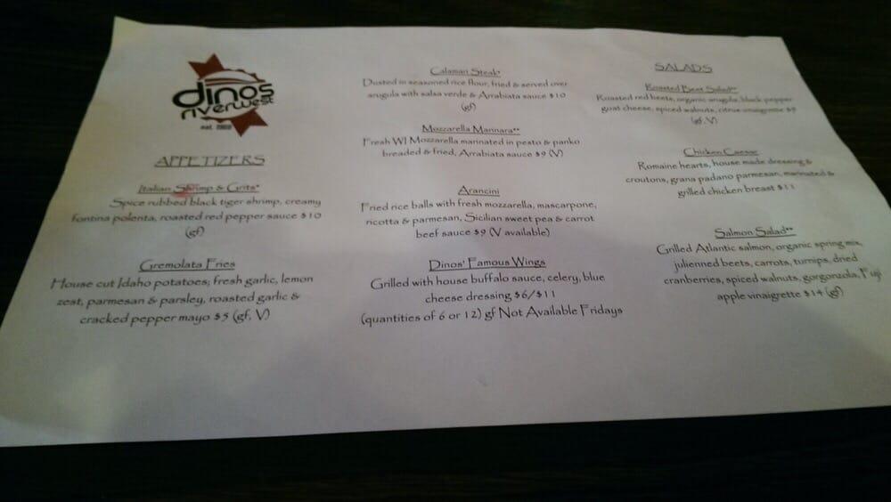 Menu at Dinos Riverwest pub & bar, Milwaukee