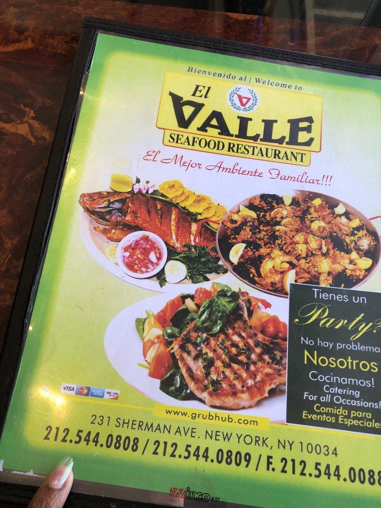 Menu at El Nuevo Valle Seafood Restaurant, New York City, 231 Sherman Ave