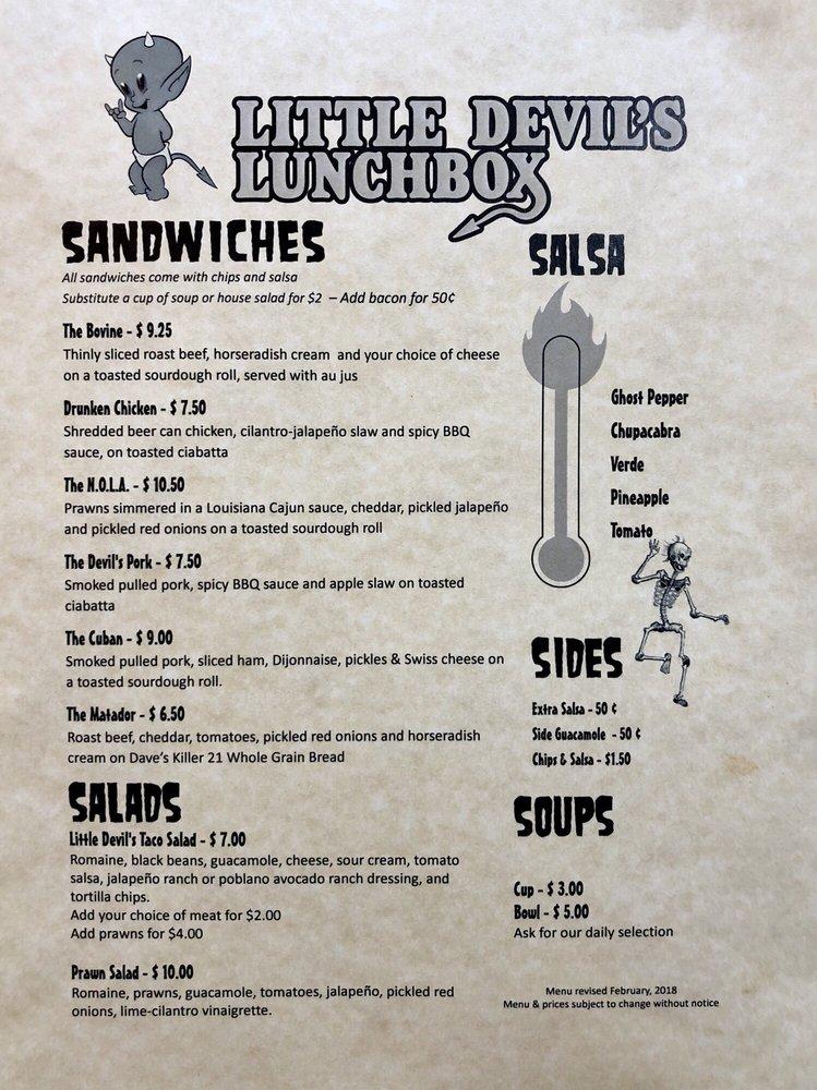 Menu at Little Devil's Lunchbox restaurant, Port Angeles