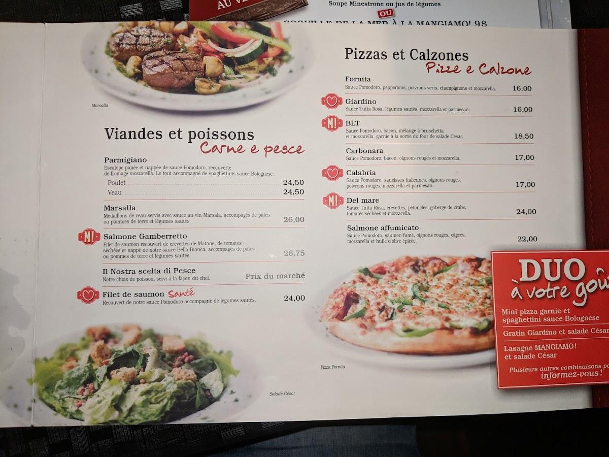 Menu au Mangiamo restaurant, Terrebonne
