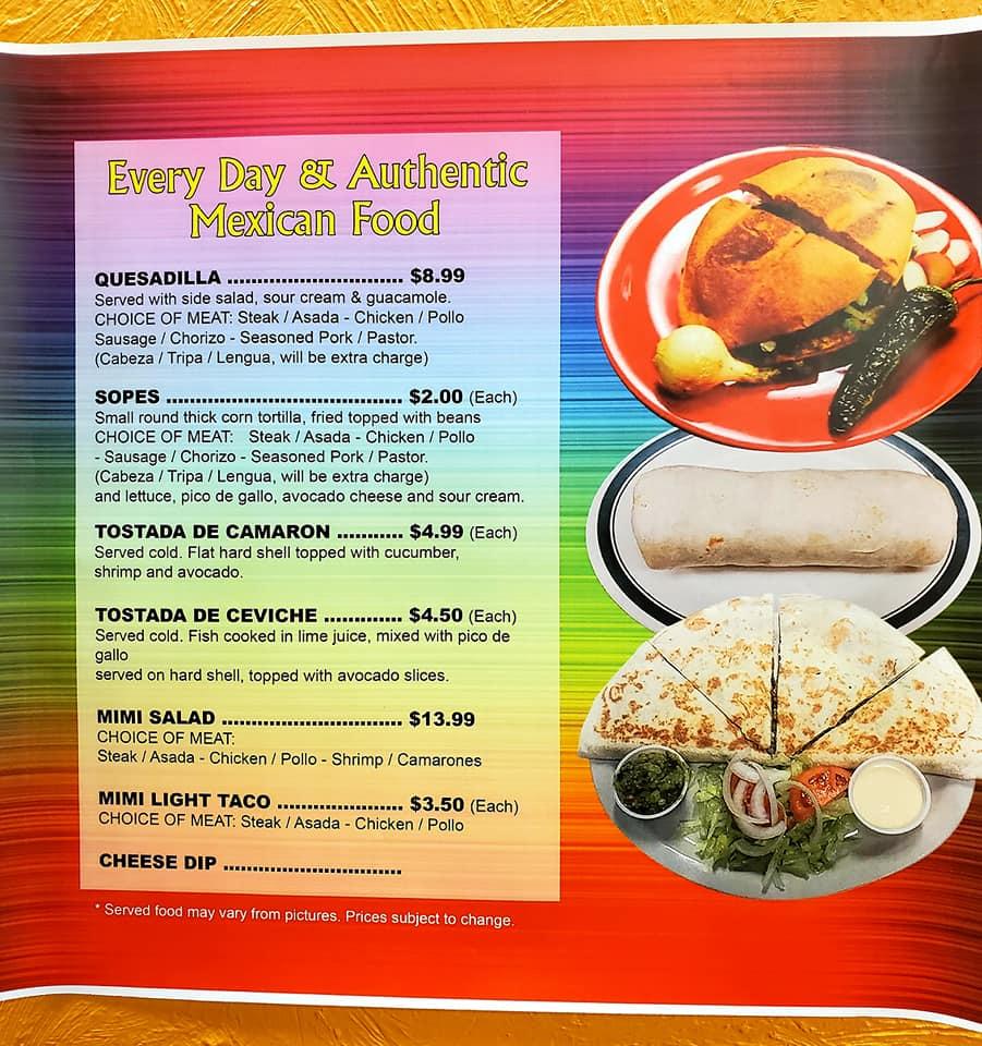 Menu at Mimi's Taqueria restaurant, Ottumwa