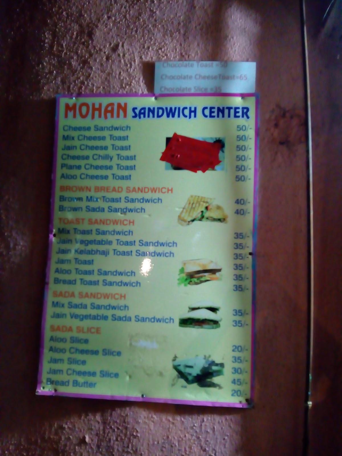 Menu at Mohan Sandwich Centre, Mumbai