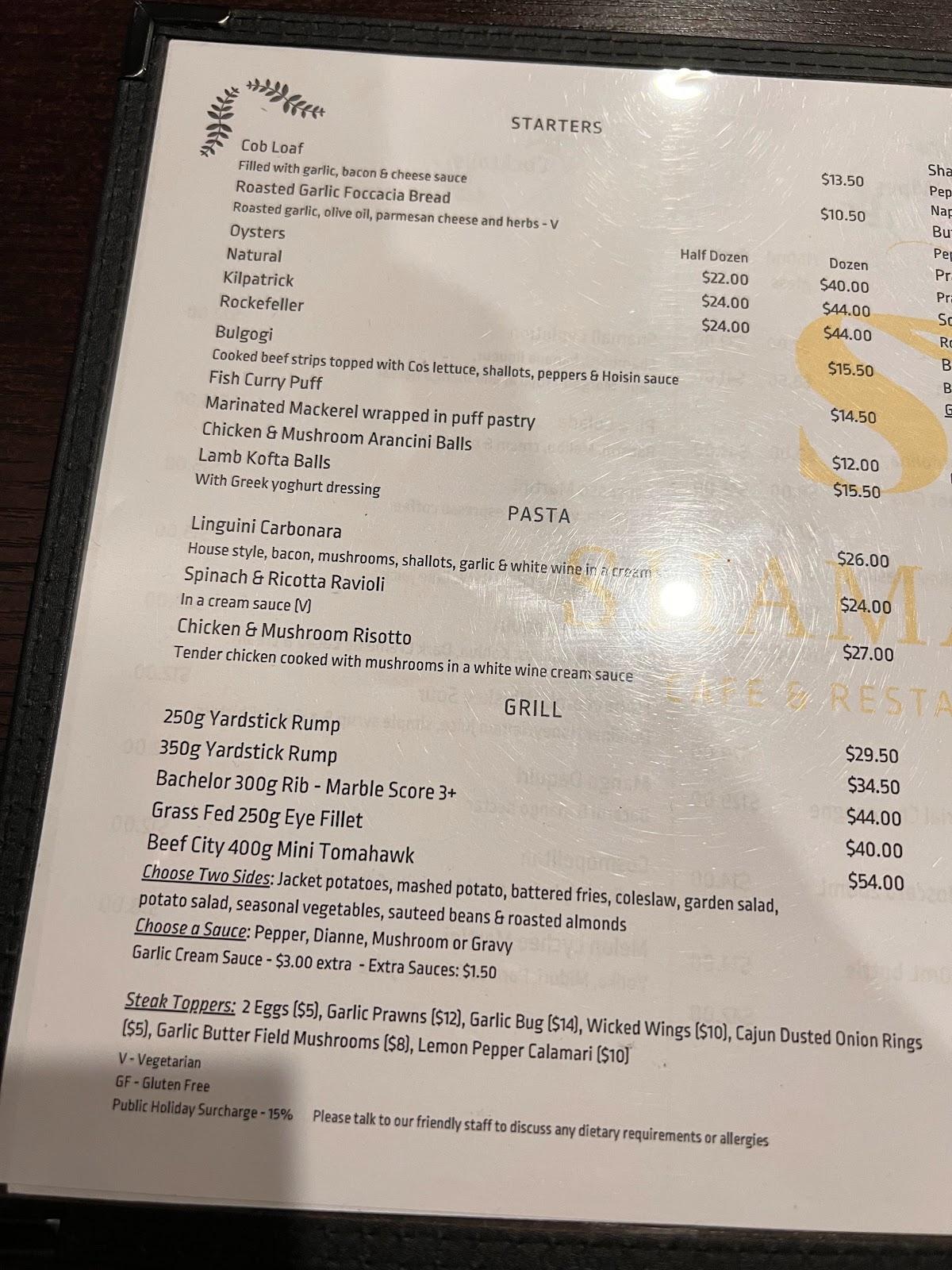 Menu at Shamali’s Cafe & Restaurant, Emerald