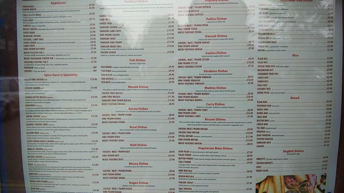 Menu at Spice Garden restaurant, Borehamwood, 209 Shenley Rd