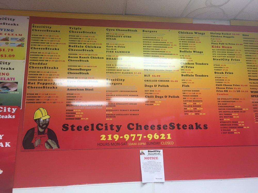 Menu at SteelCity CheeseSteaks restaurant, Gary