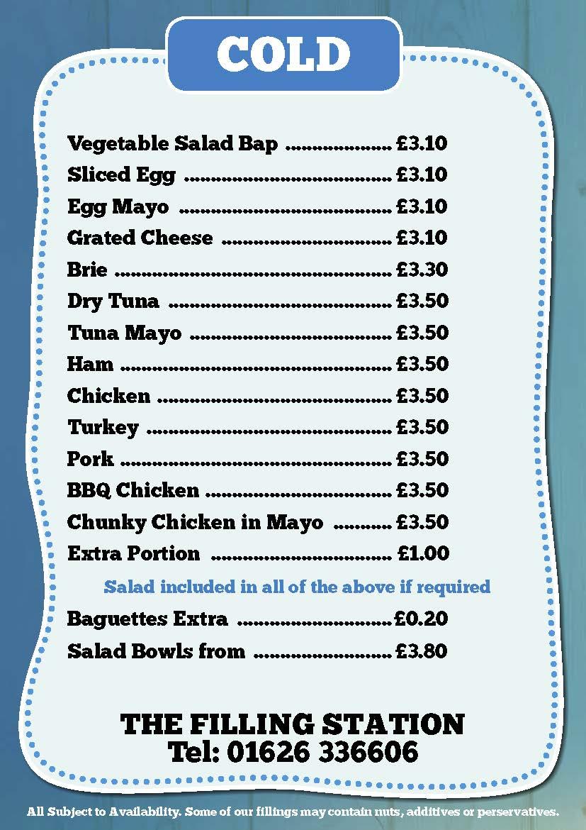 Menu at The Filling Station fast food, Newton Abbot