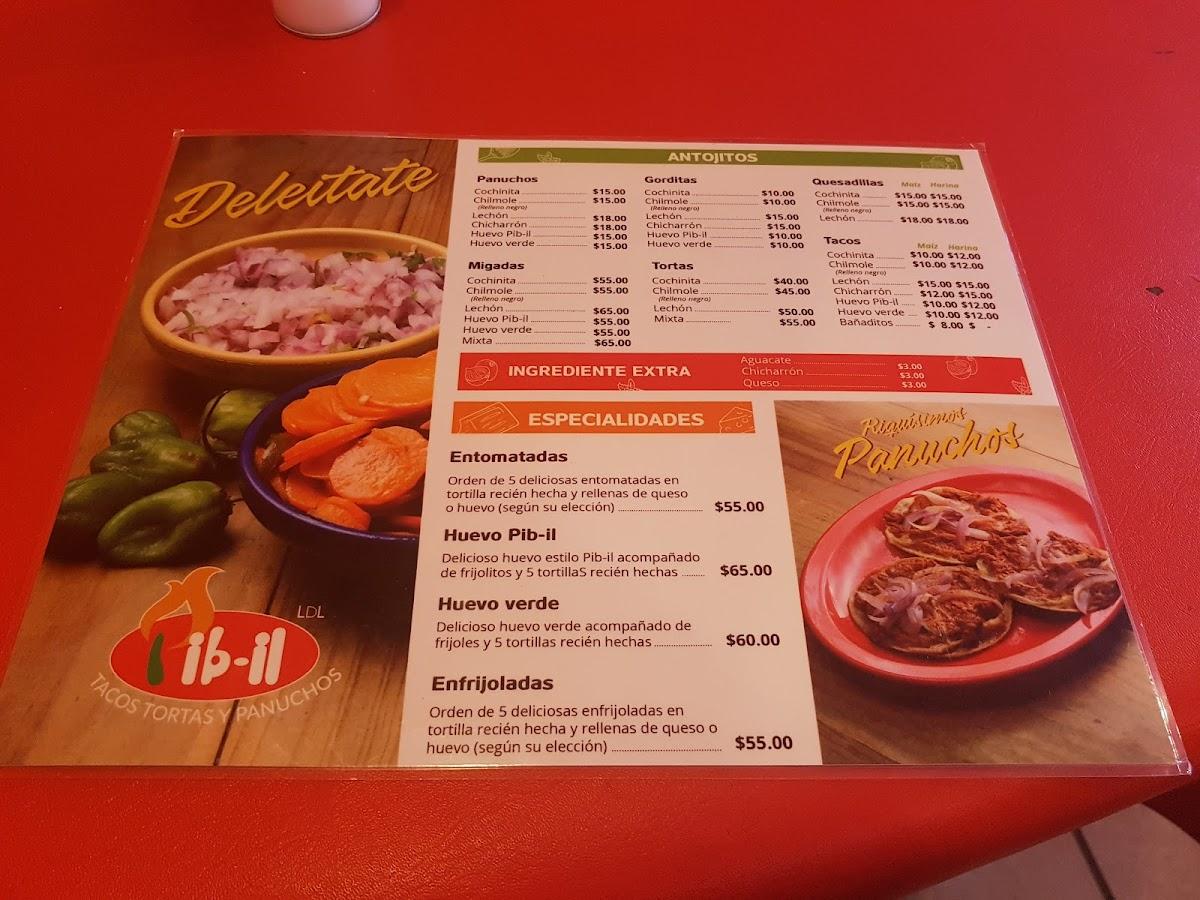 Menu at Pib-il restaurant, Tampico, Pinos