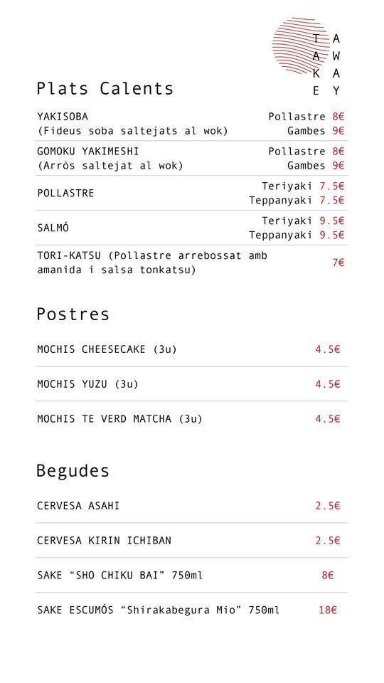 Menu at Ryokan Sushi Talarn restaurant, Talarn