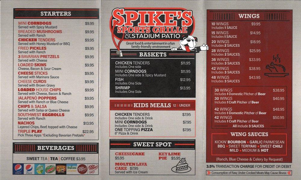 Menu at Spike's Sports Grille pub & bar, Crossville