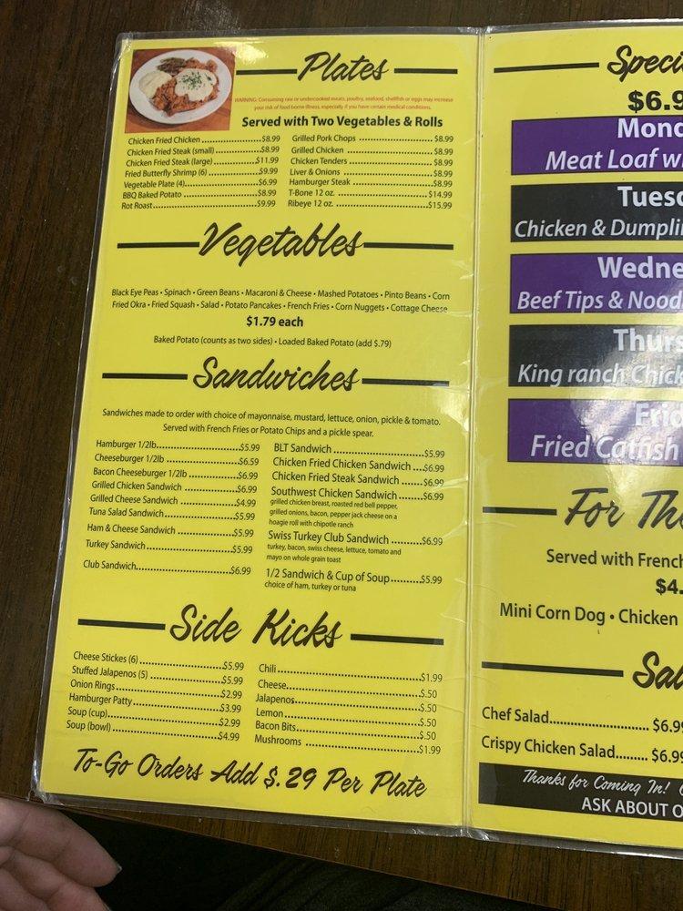 Menu at The Daily Special Cafe, Alvarado