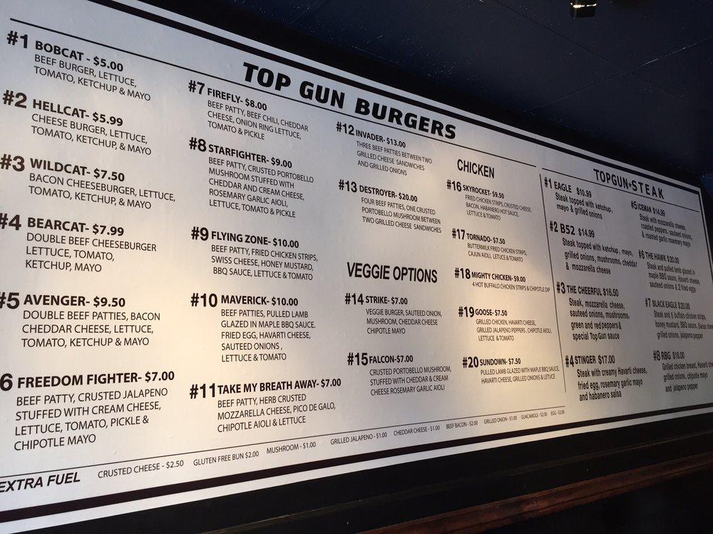 Menu at Top Gun Burger restaurant, Toronto, 251 Augusta Ave