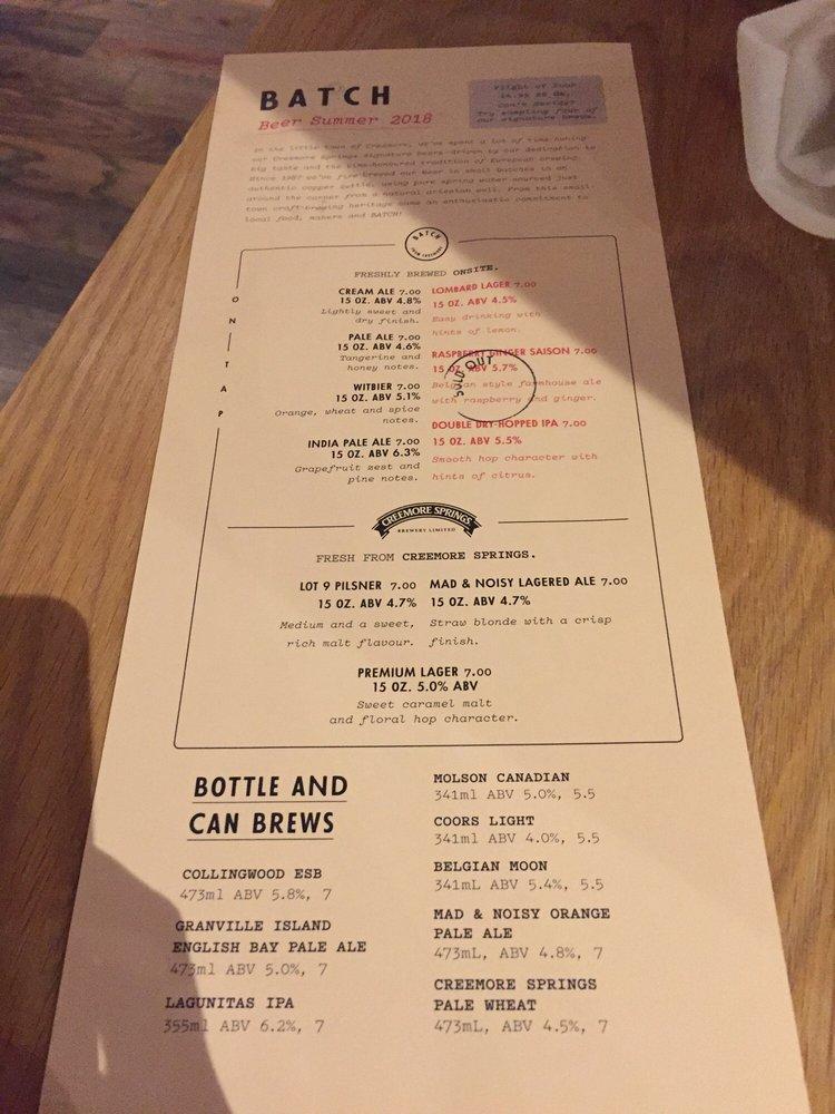 Menu at Batch House pub & bar, Toronto