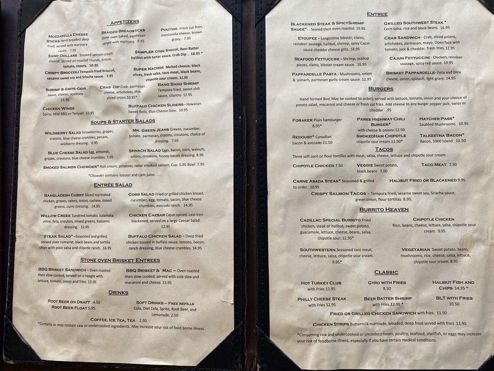 Menu at Cadillac Cafe, Meadow Lakes