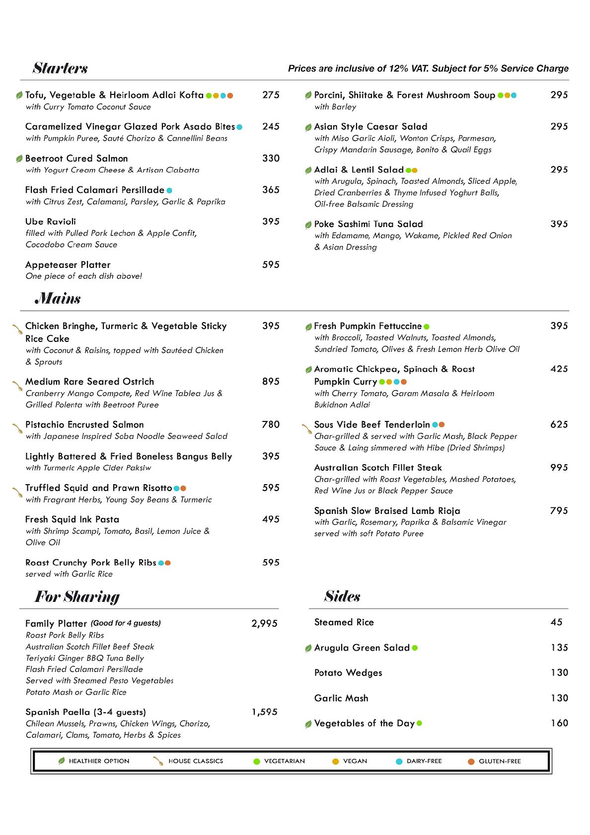 Menu at Circa 1900 restaurant, Cebu City